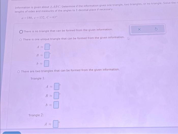 Solved Information is given about AABC. Determine if the | Chegg.com