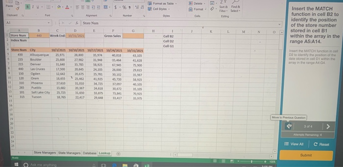 Solved Said > Stone Num Insert the MATCH function in cell B2 | Chegg.com