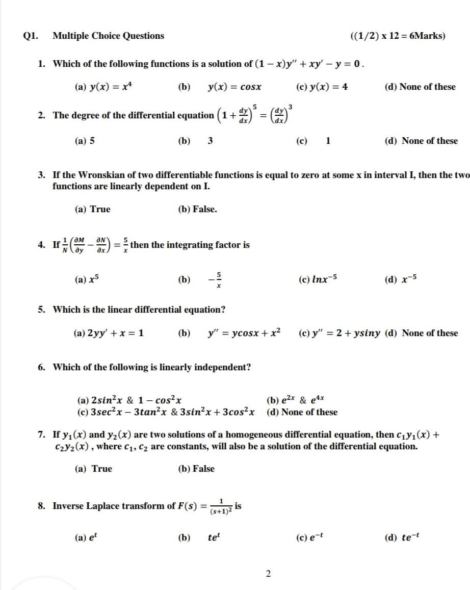 Solved Q1. Multiple Choice Questions 1. Which of the | Chegg.com