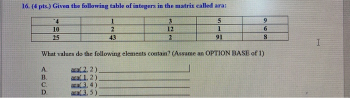 Solved (QBasic Language)Given the following table of | Chegg.com
