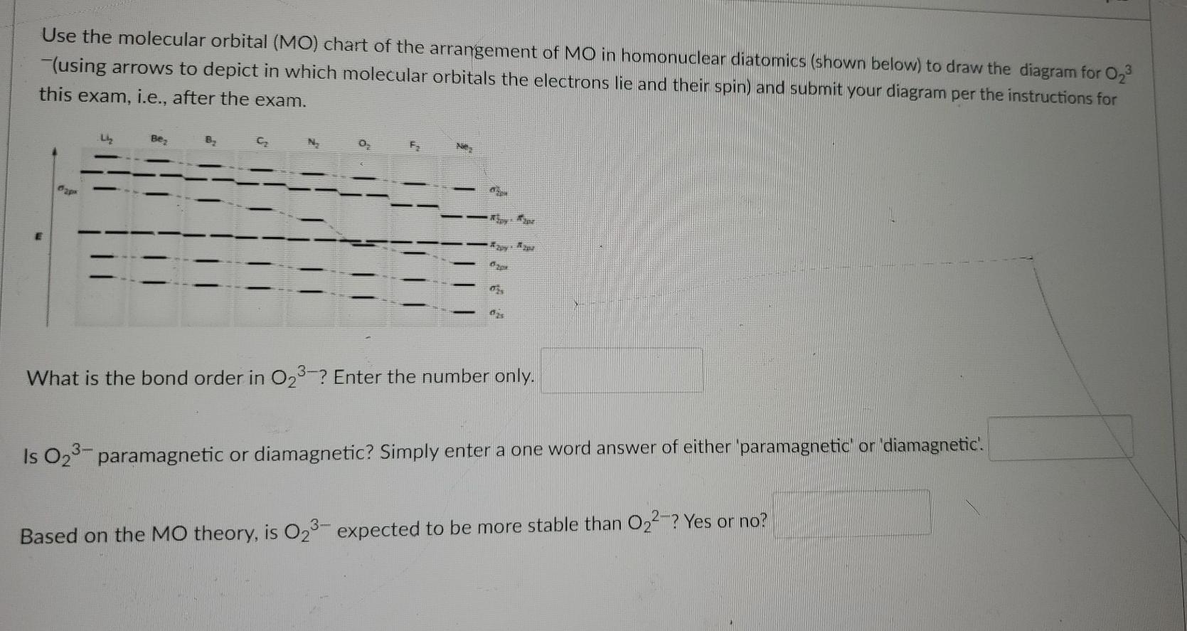 Solved Use the molecular orbital (MO) chart of the | Chegg.com