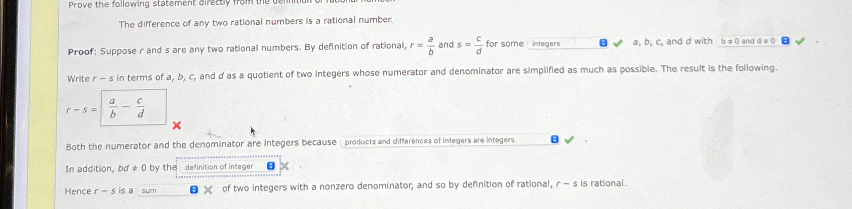 Solved The difference of any two rational numbers is a | Chegg.com