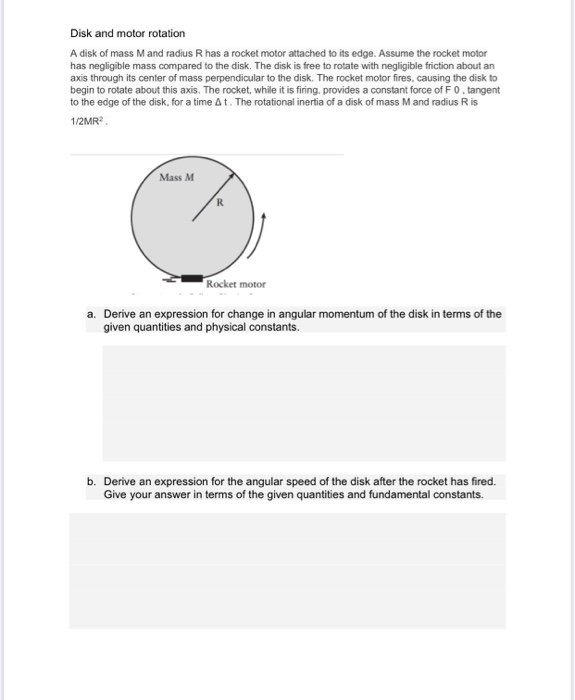 Solved Disk and motor rotation A disk of mass M and radius R | Chegg.com