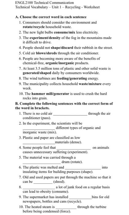 Solved ENGL2100 Technical Communication Technical Vocabulary | Chegg.com