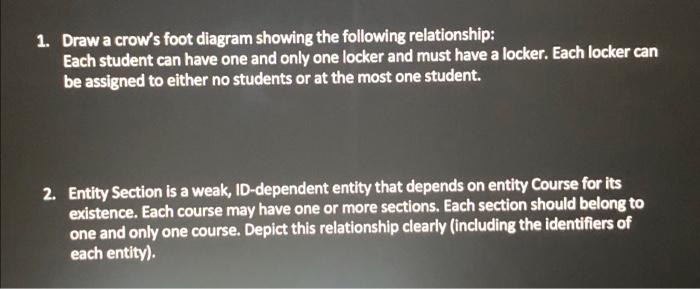 Solved 1. Draw a crow's foot diagram showing the following | Chegg.com