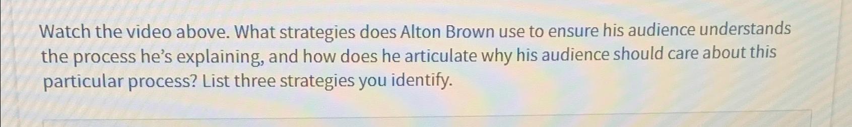 Solved Watch the video above. What strategies does Alton | Chegg.com