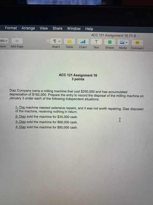 Solved Format Arrange View Share Window Help ACC 121 | Chegg.com