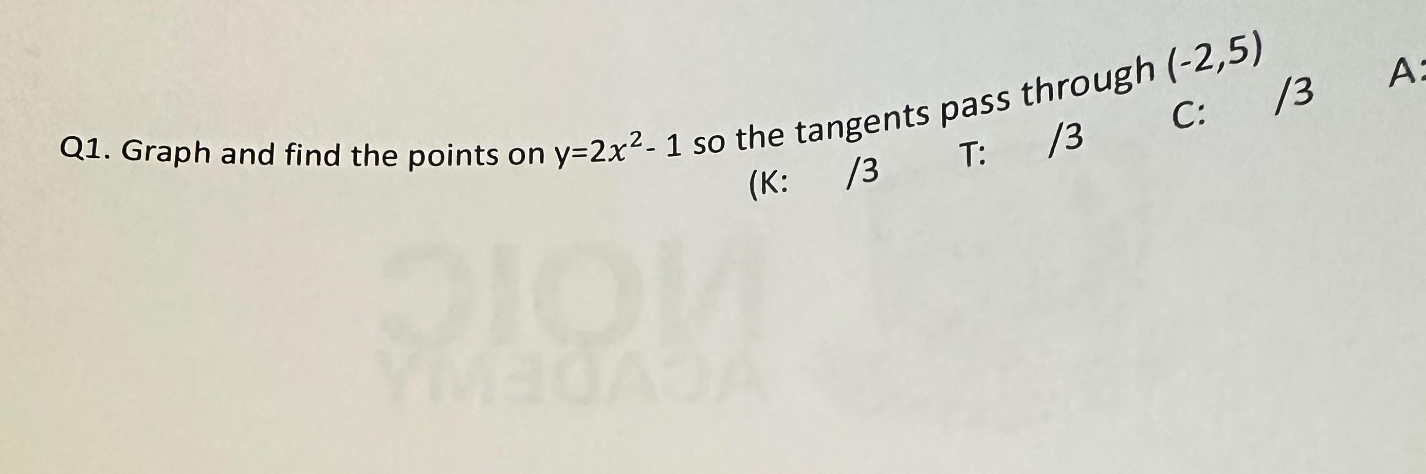 Solved Q1. ﻿Graph and find the points on y=2x2-1 ﻿so the | Chegg.com