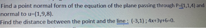 Find a point normal form of the equation of the plane | Chegg.com