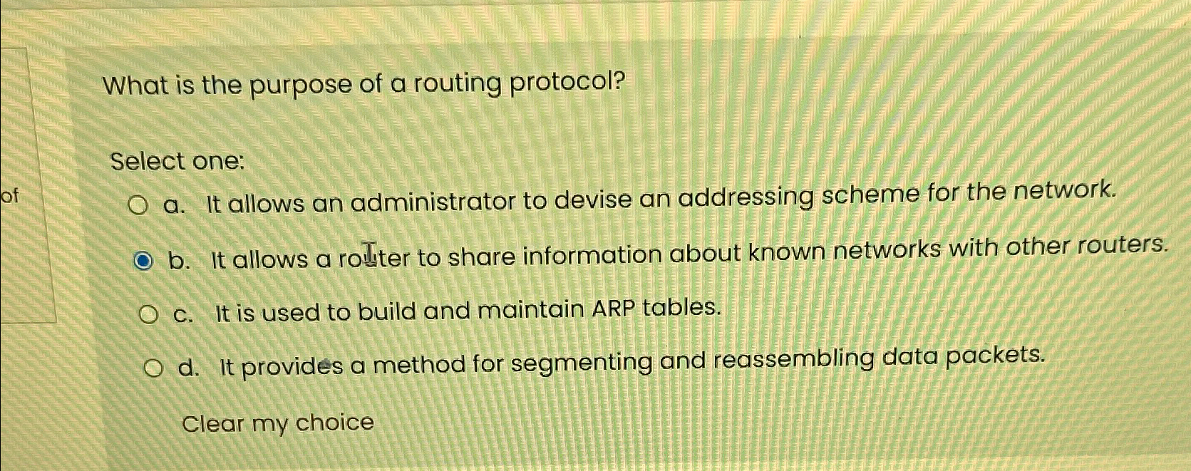 Solved What is the purpose of a routing protocol?Select | Chegg.com