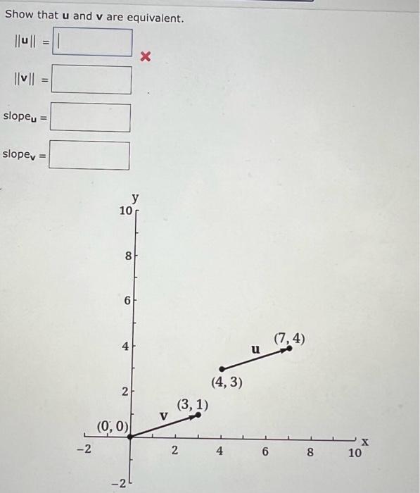 Solved Show that u and v are equivalent. ∥u∥=∥v∥= | Chegg.com