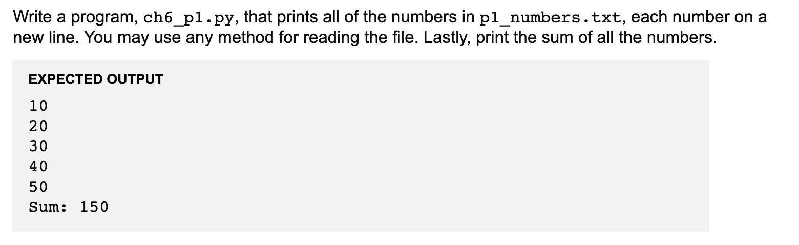Solved Write a program, ch6_(p)1.py, ﻿that prints all of the | Chegg.com