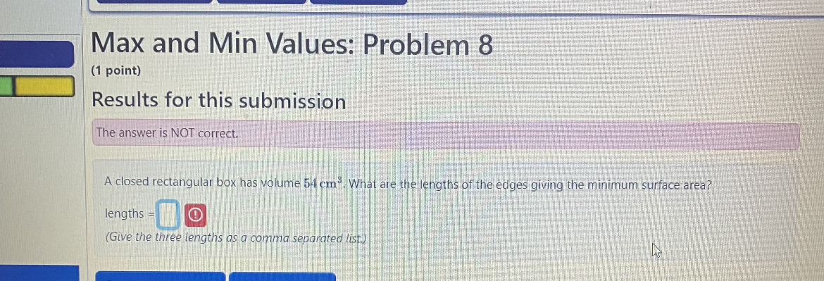 Solved by an EXPERT Max and Min Values: Problem 8(1 ﻿point)Results for | Chegg.com