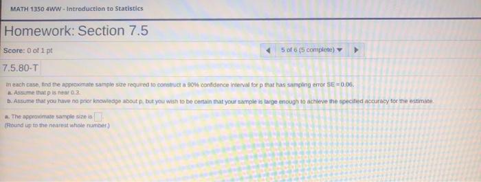 Solved MATH 1350 4WW - Introduction to Statistics Homework: | Chegg.com