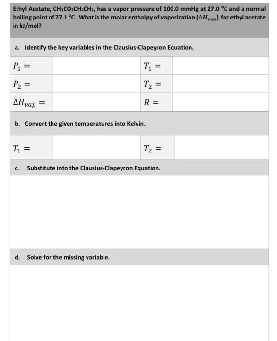 Solved Ethyl Acetate, CH3CO2CH2CH3, has a vapor pressure of | Chegg.com