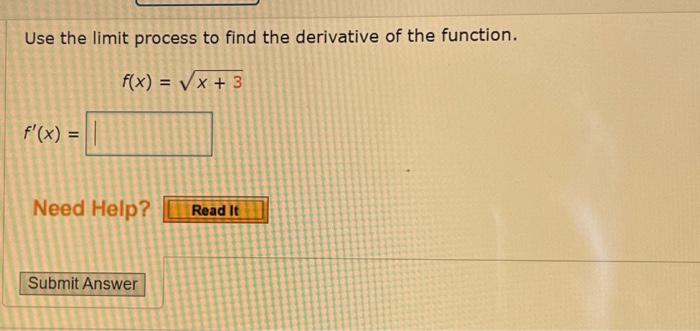 Solved Use the limit process to find the derivative of the | Chegg.com