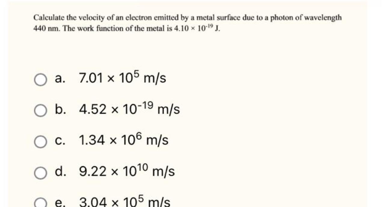 Solved Calculate the velocity of an electron emitted by a | Chegg.com