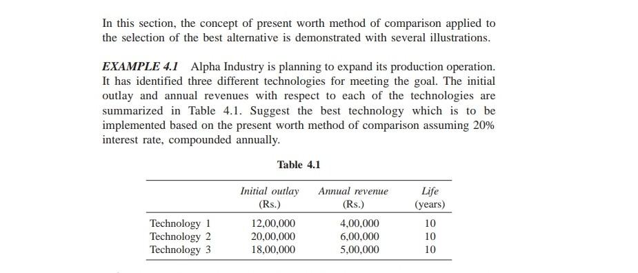Solved In this section, the concept of present worth method | Chegg.com