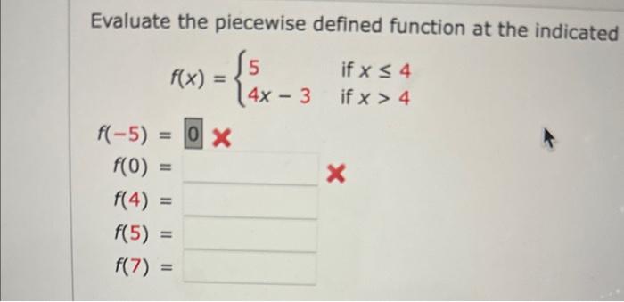 Solved Evaluate the piecewise defined function at the | Chegg.com