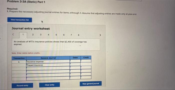 Solved Reculred information Problem 3-3A (Static) Preparing | Chegg.com