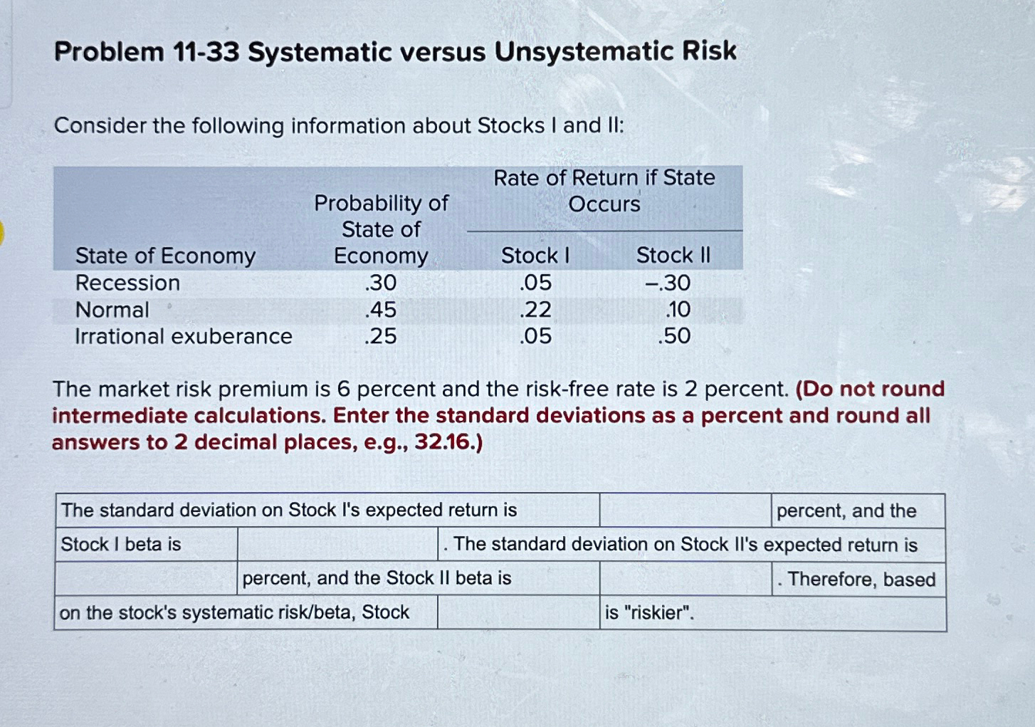 Solved Problem 11-33 ﻿Systematic versus Unsystematic | Chegg.com