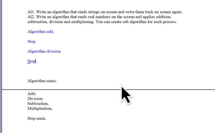 Solved Al1. Write an algorithm that reads strings on screen | Chegg.com