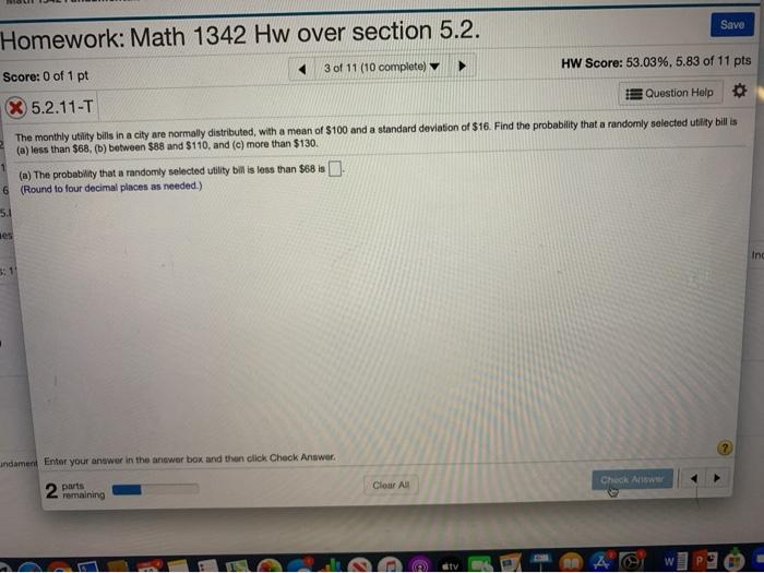 Solved Save Homework: Math 1342 Hw over section 5.2. 3 of 11 | Chegg.com