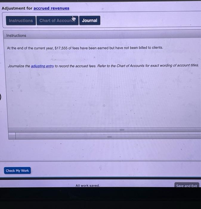 Solved Adjustment for accrued revenues Instructions Chart of | Chegg.com