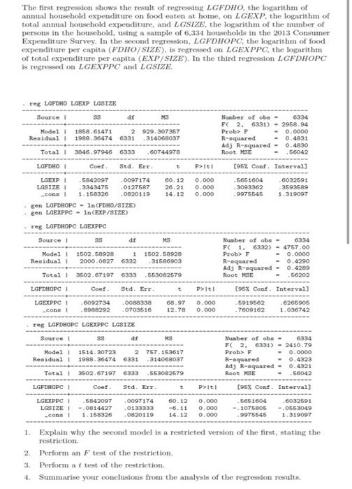 Solved The first regression shows the result of regressing | Chegg.com