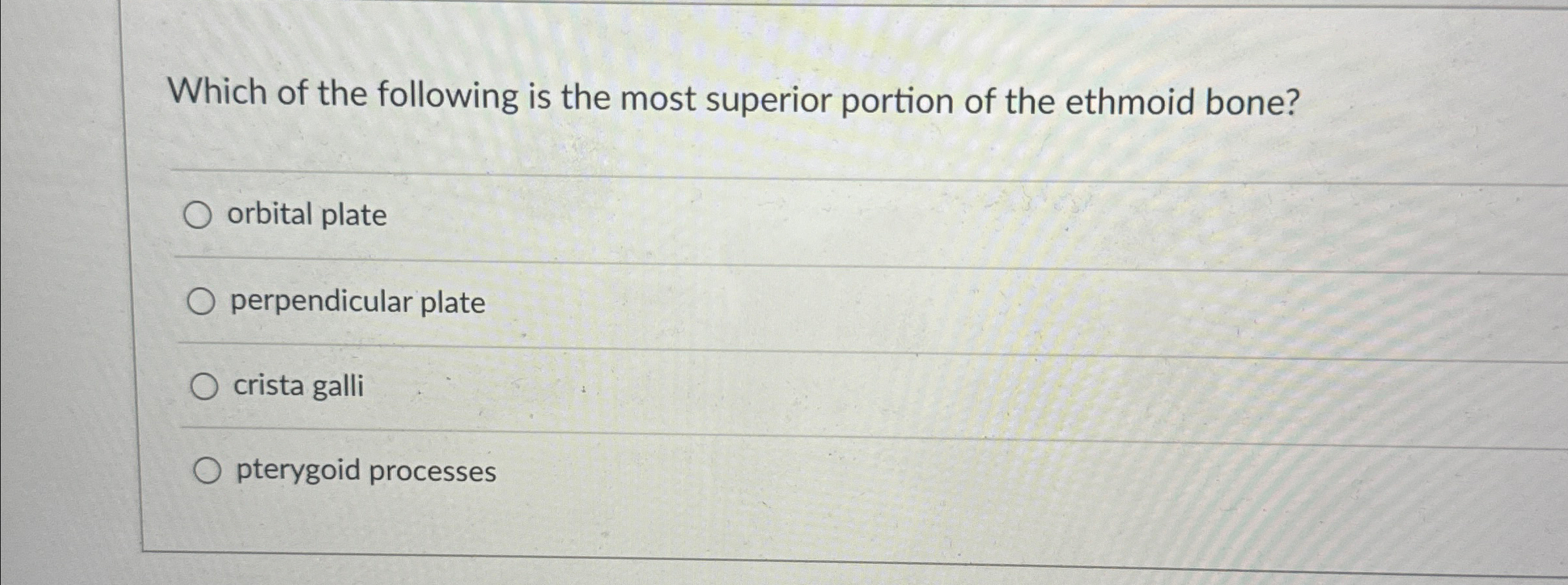 Solved Which of the following is the most superior portion | Chegg.com