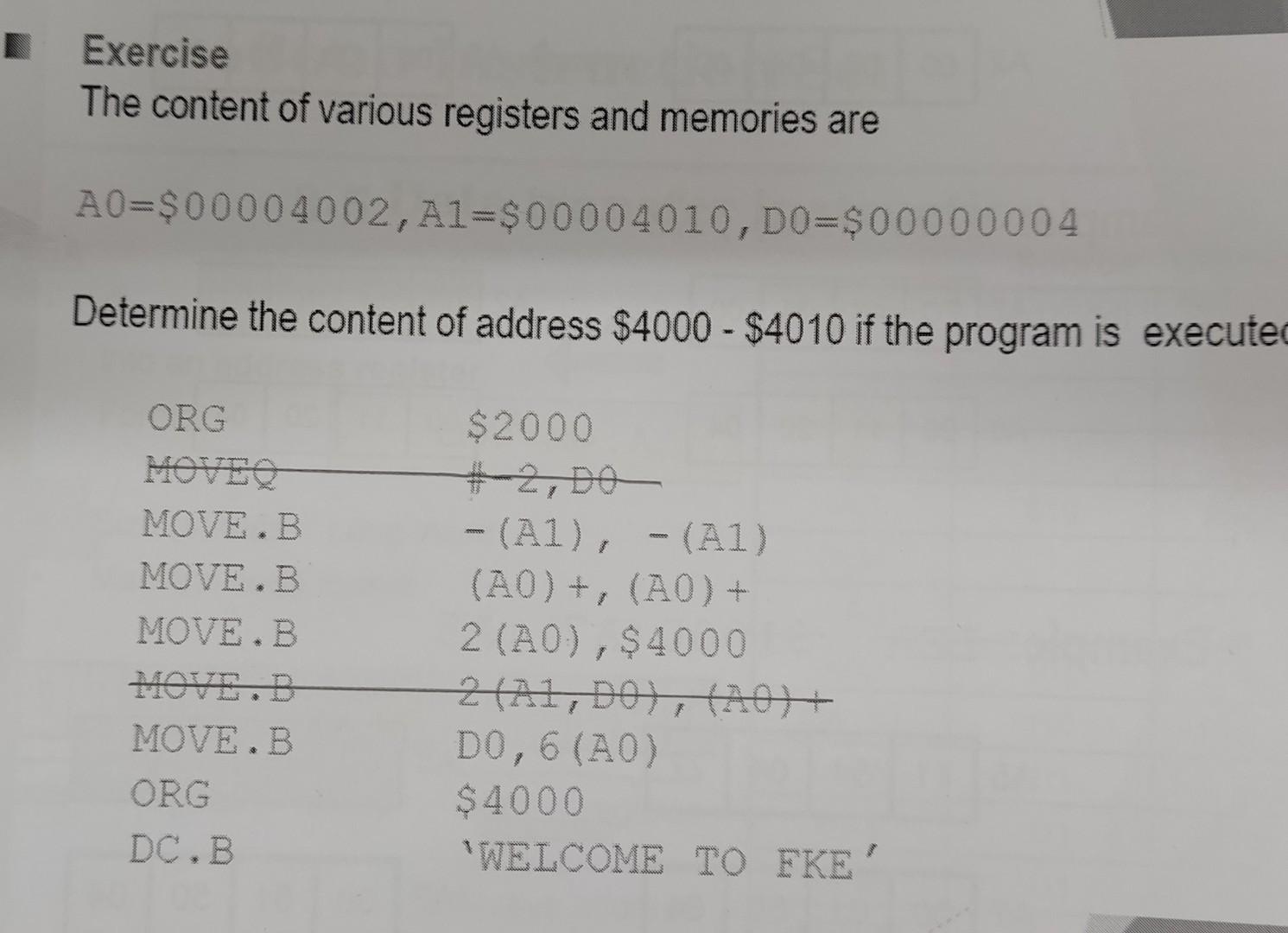 Exercise The content of various registers and | Chegg.com