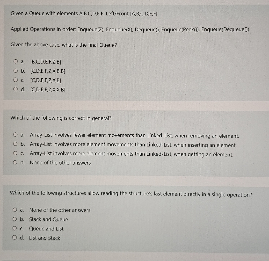 Solved Given a Queue with elements A,B,C,D,E,F ﻿: Left/Front | Chegg.com