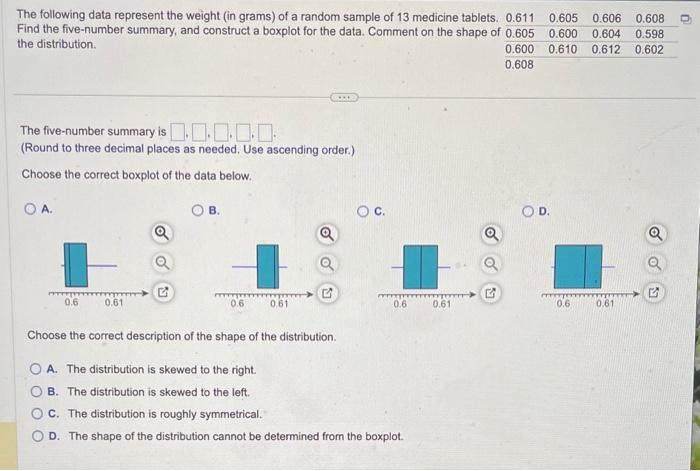 Solved The five-number summary is (Round to three decimal | Chegg.com