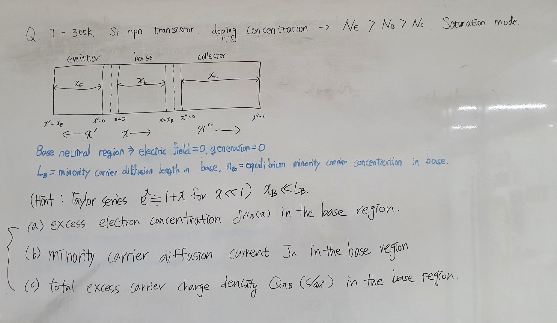Solved Q. T=300k, Si npn transistor, doping concentration | Chegg.com