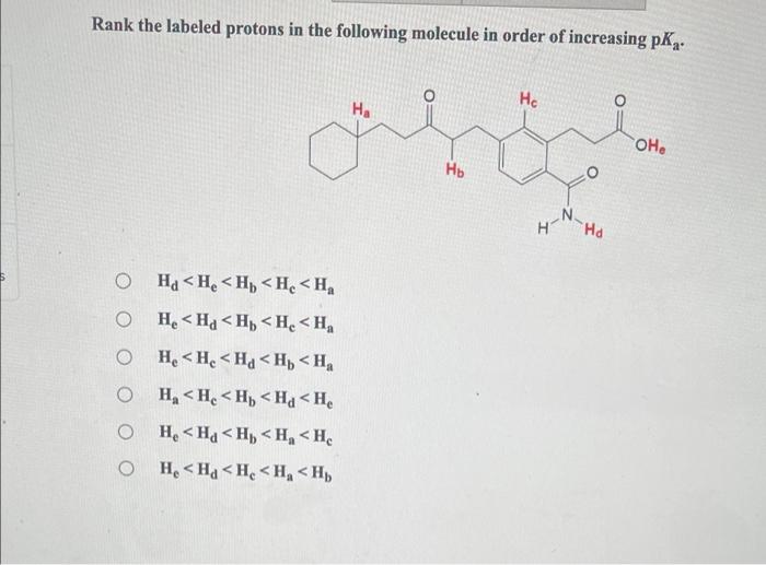 Solved Rank the labeled protons in the following molecule in | Chegg.com