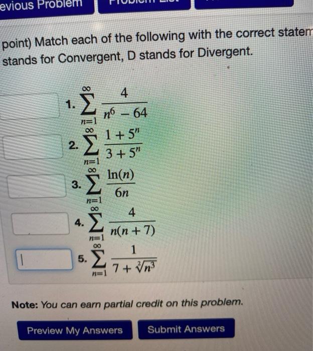 Solved evious Problem point) Match each of the following | Chegg.com