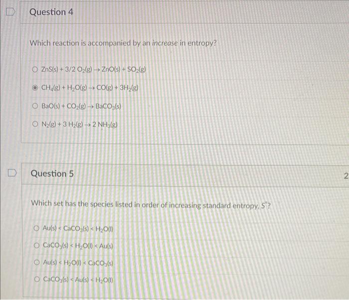 Solved Which reaction is accompanied by an increase in | Chegg.com