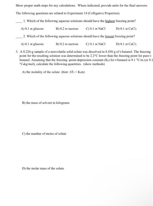 Show proper math steps for any calculations. Where | Chegg.com