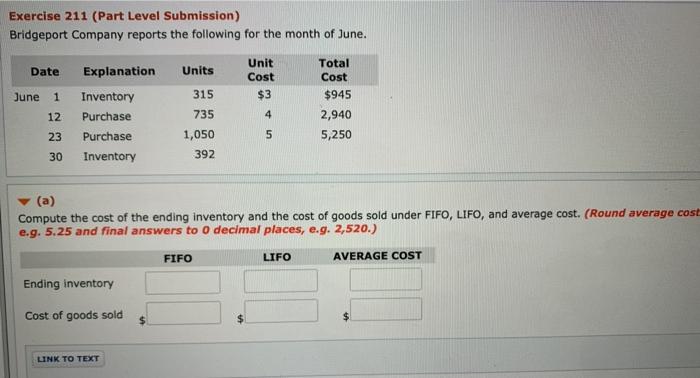 Solved Exercise 211 (Part Level Submission) Bridgeport | Chegg.com