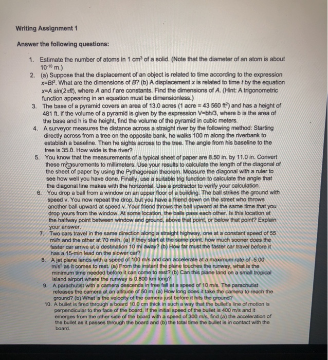 Solved Writing Assignment 1 Answer the following questions: | Chegg.com