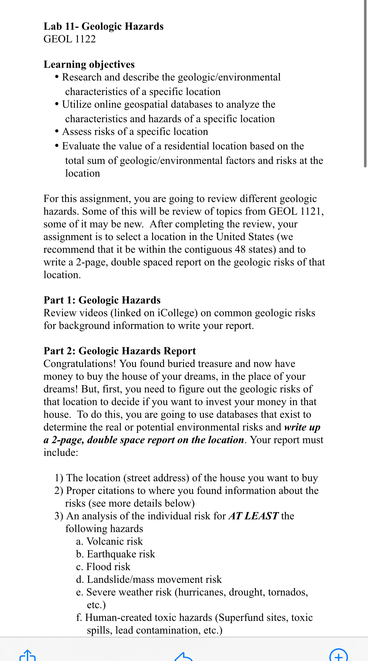 Solved Lab 11- ﻿Geologic HazardsGEOL 1122Learning | Chegg.com