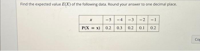Solved Find the expected value E(X) of the following data. | Chegg.com