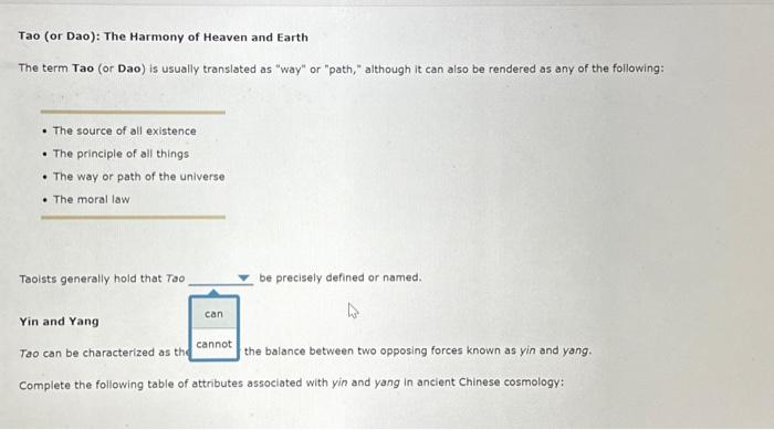 Tao (or Dao): The Harmony of Heaven and Earth The | Chegg.com