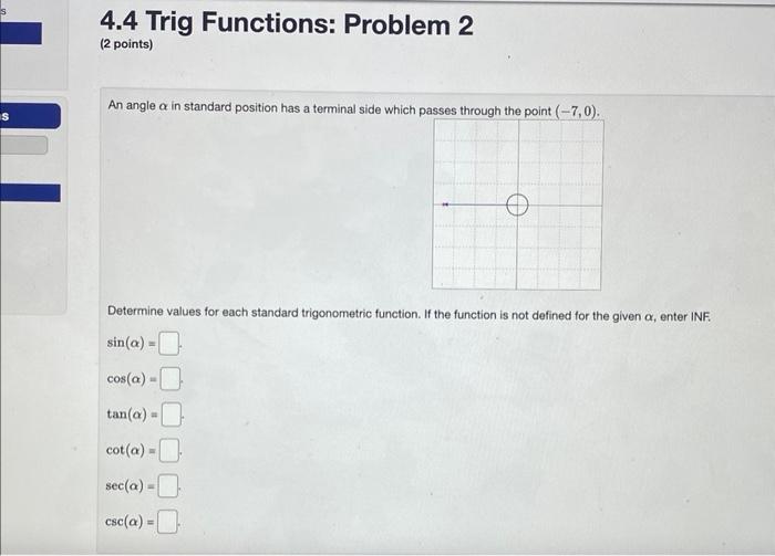 Solved 4.4 Trig Functions: Problem 2 (2 points) An angle α | Chegg.com