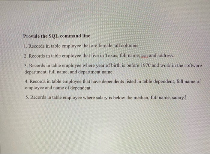 Solved Provide the SQL command line 1. Records in table | Chegg.com