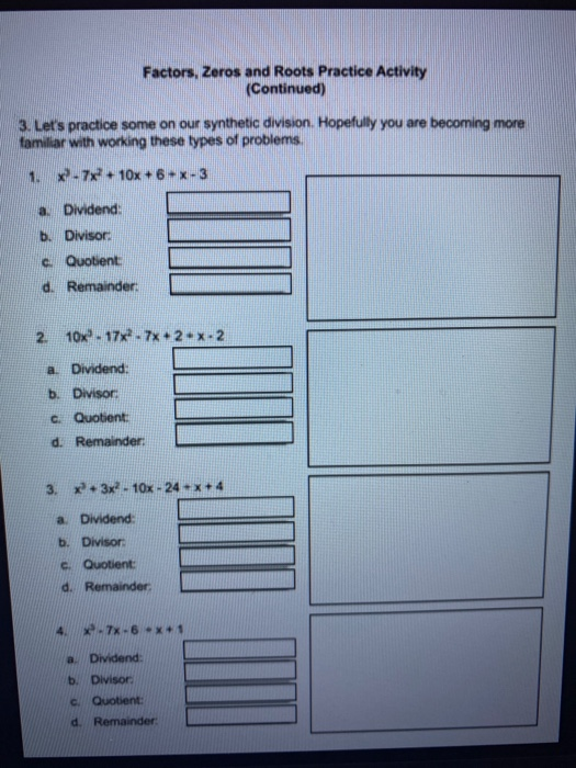 Solved Factors, Zeros and Roots Practice Activity | Chegg.com