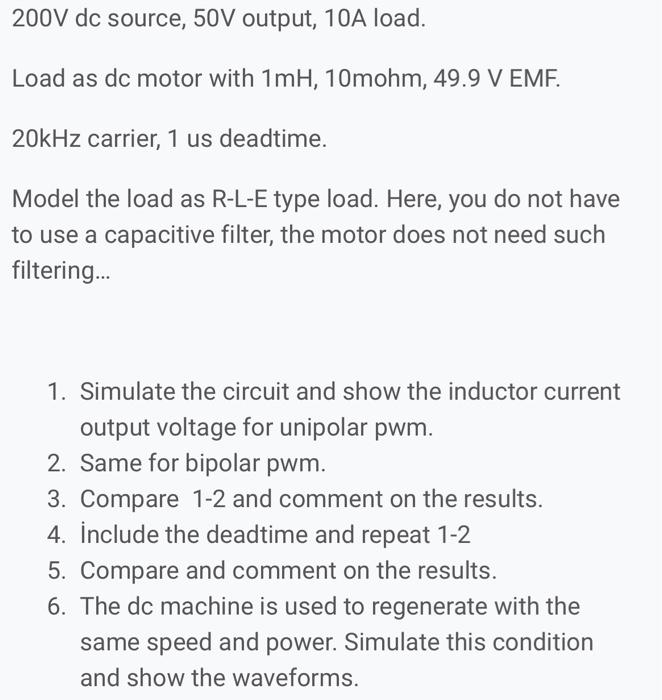 Solved 200 V dc source, 50 V output, 10 A load. Load as dc | Chegg.com