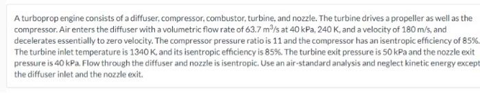 Solved A turboprop engine consists of a diffuser, | Chegg.com
