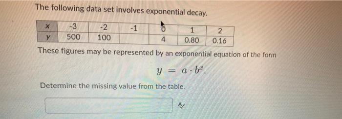 Solved The following data set involves exponential decay. Х | Chegg.com