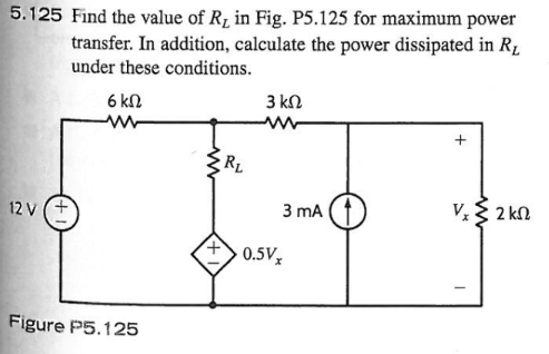 Solved 5.125 ﻿Find the value of RL ﻿in Fig. P5.125 ﻿for | Chegg.com